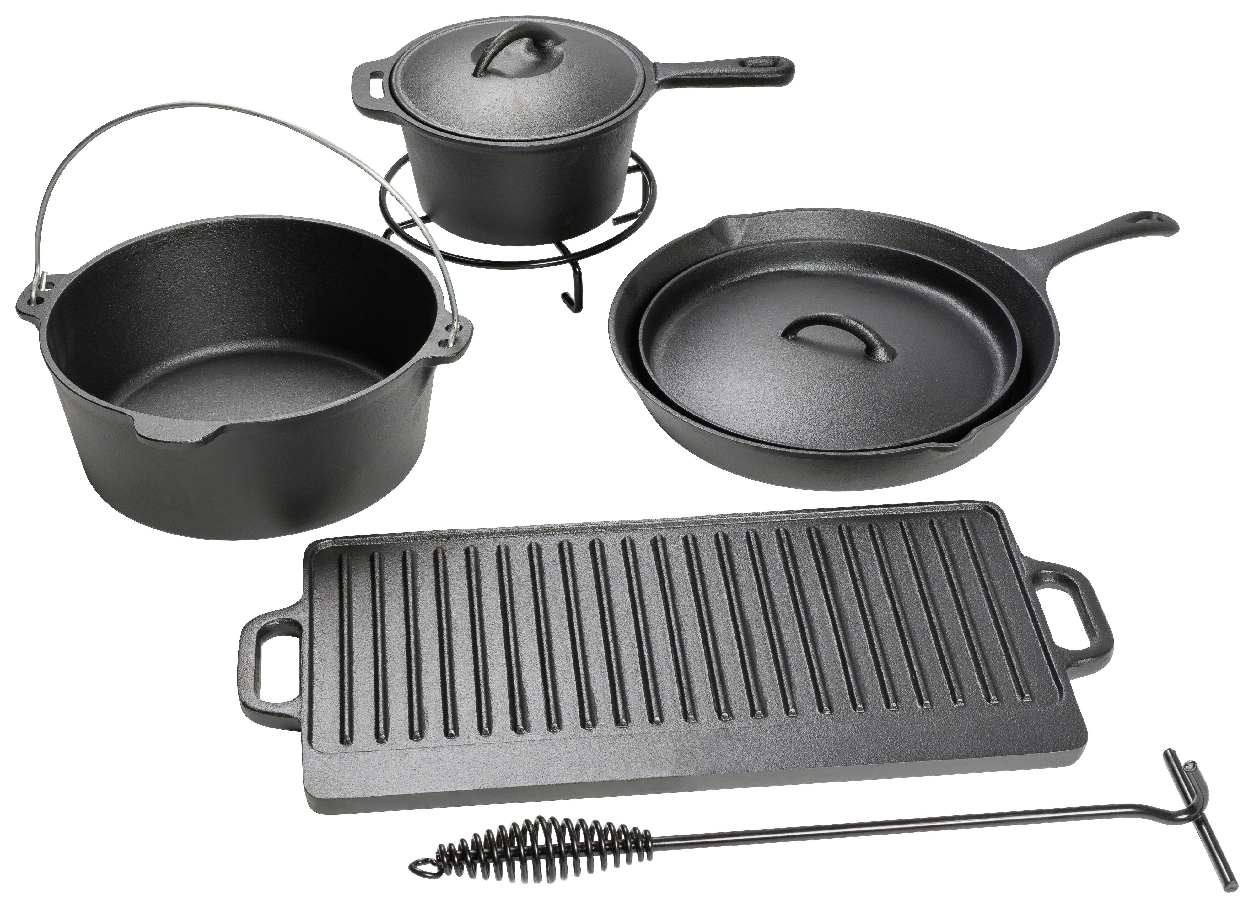 Dutch-Oven-Set aus Gusseisen mit viel Zubehör