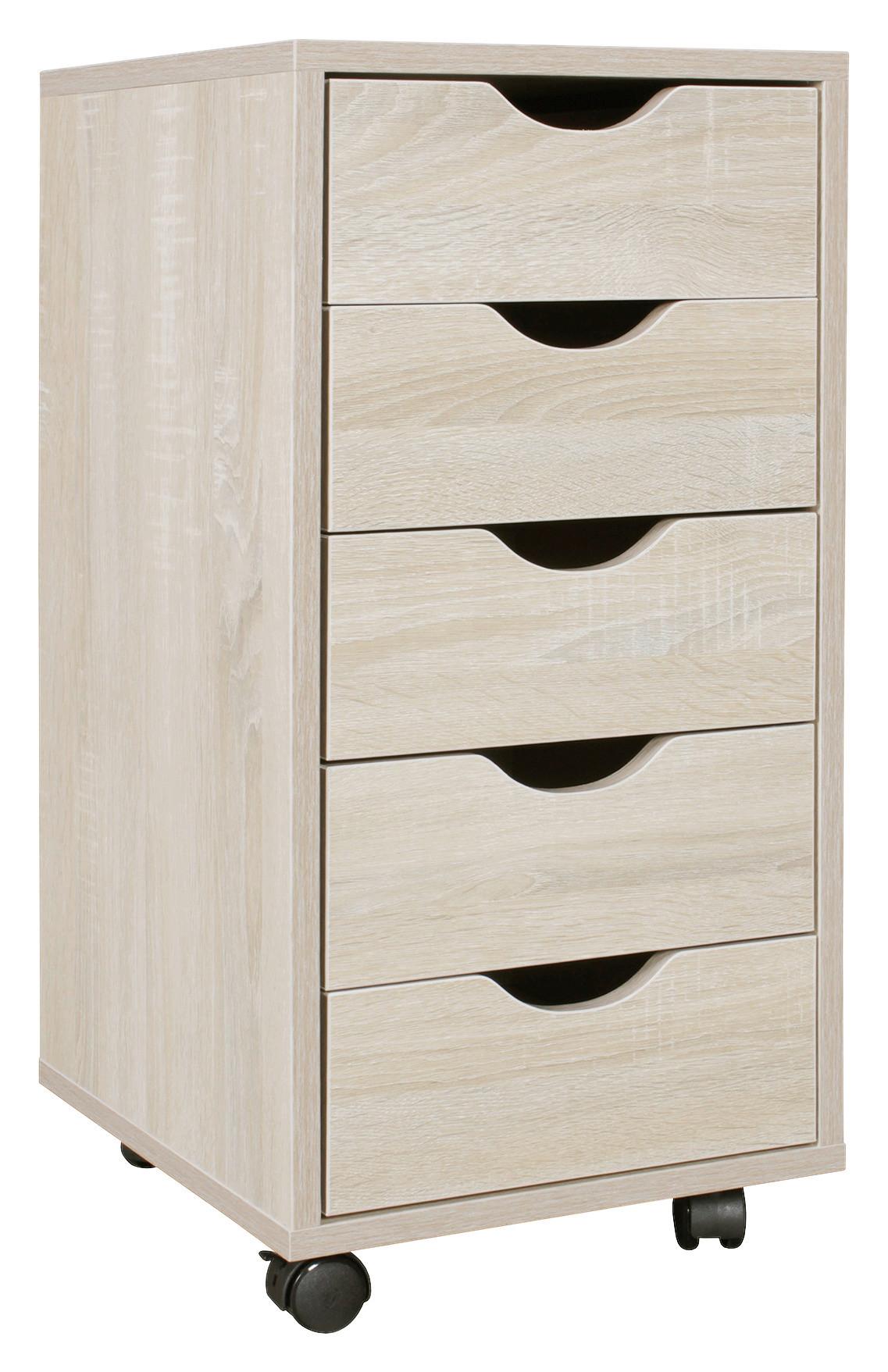 Eichefarbener Rollcontainer mit fünf Laden