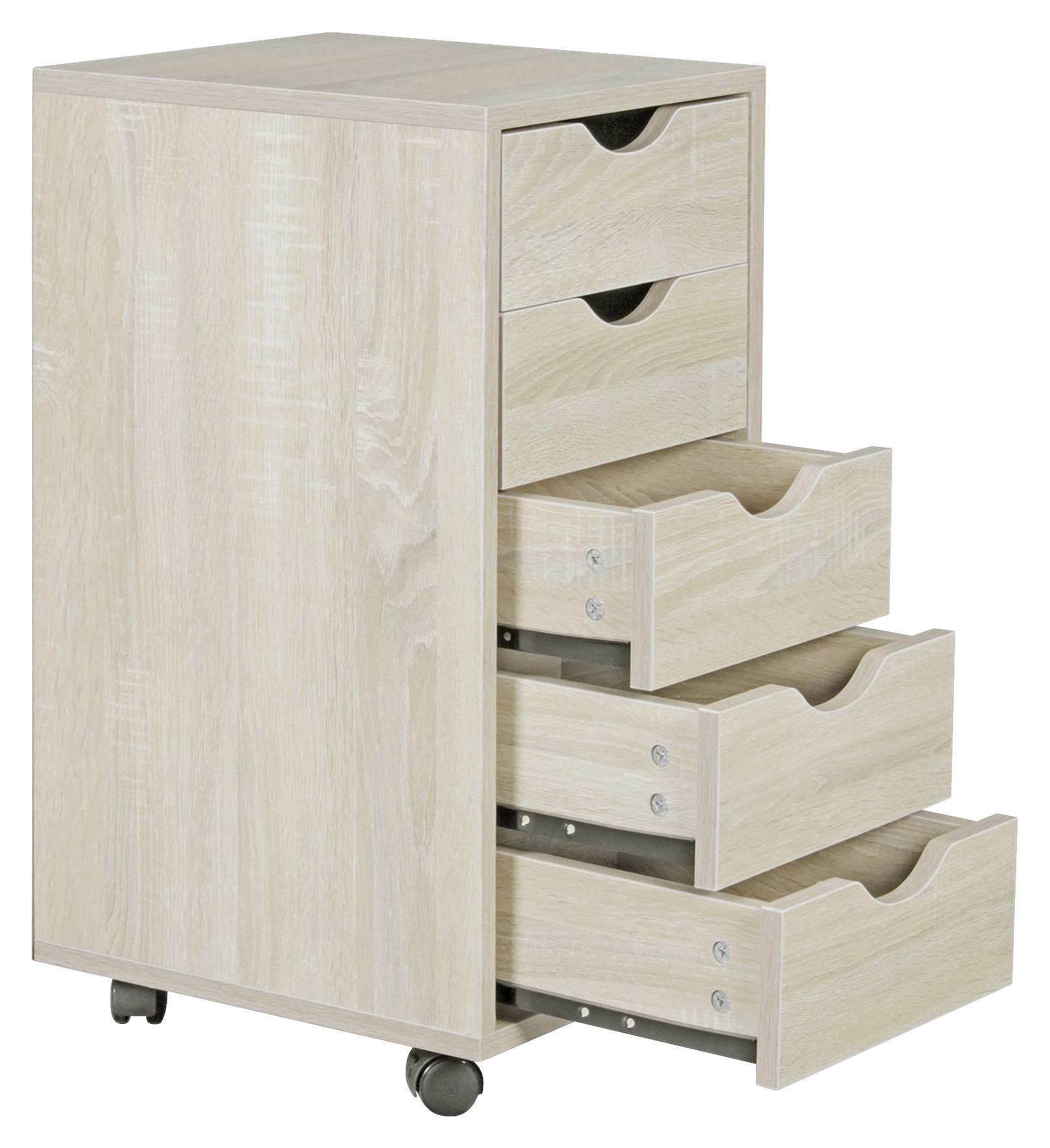 Eichefarbener Rollcontainer mit fünf Laden