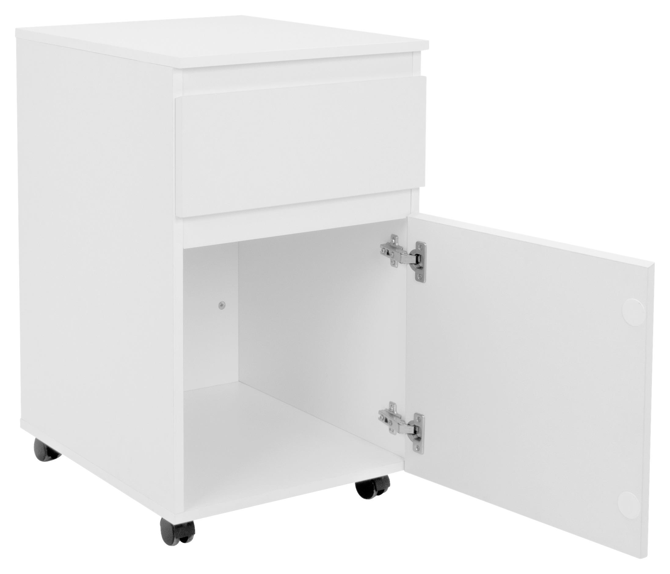 Rollcontainer in Weiß mit Lade und Tür