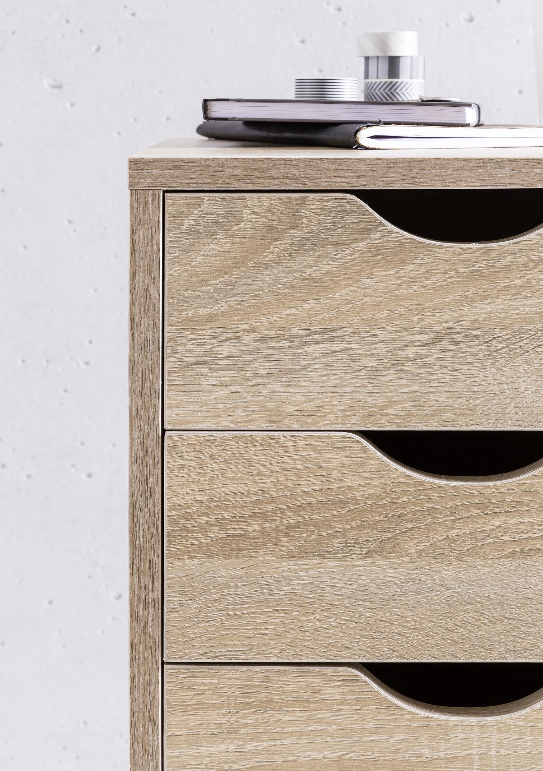 Eichefarbener Rollcontainer mit fünf Laden