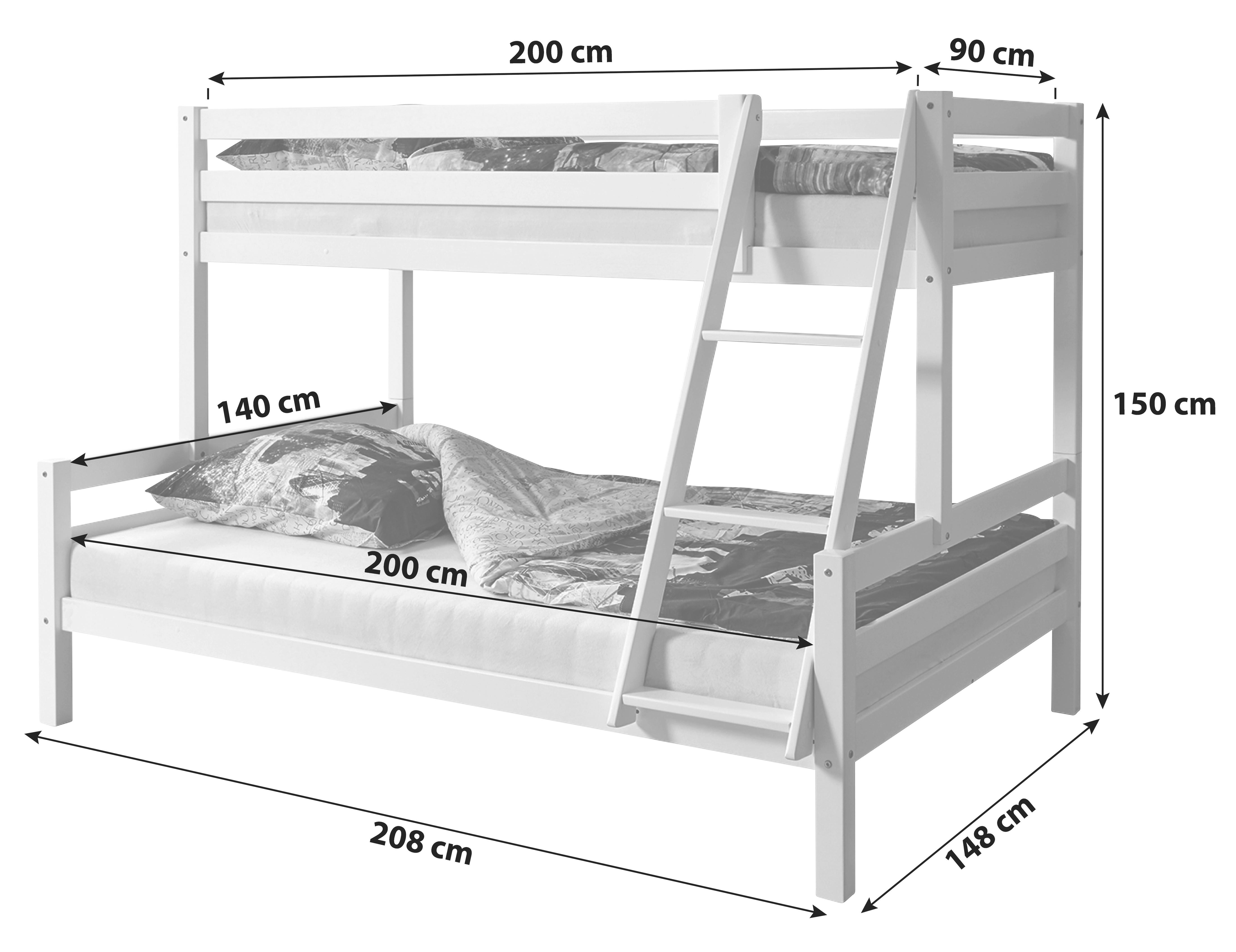 Bílá široká patrová postel 90x200 a 140x200