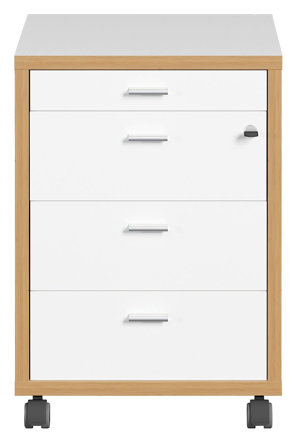 Rollcontainer in Weiß mit Lade und Tür