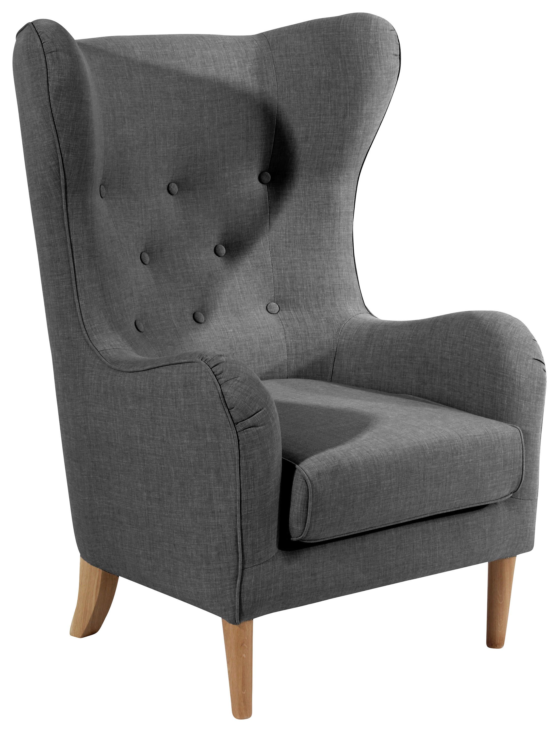 Grauer, gut gepolsterter Ohrensessel