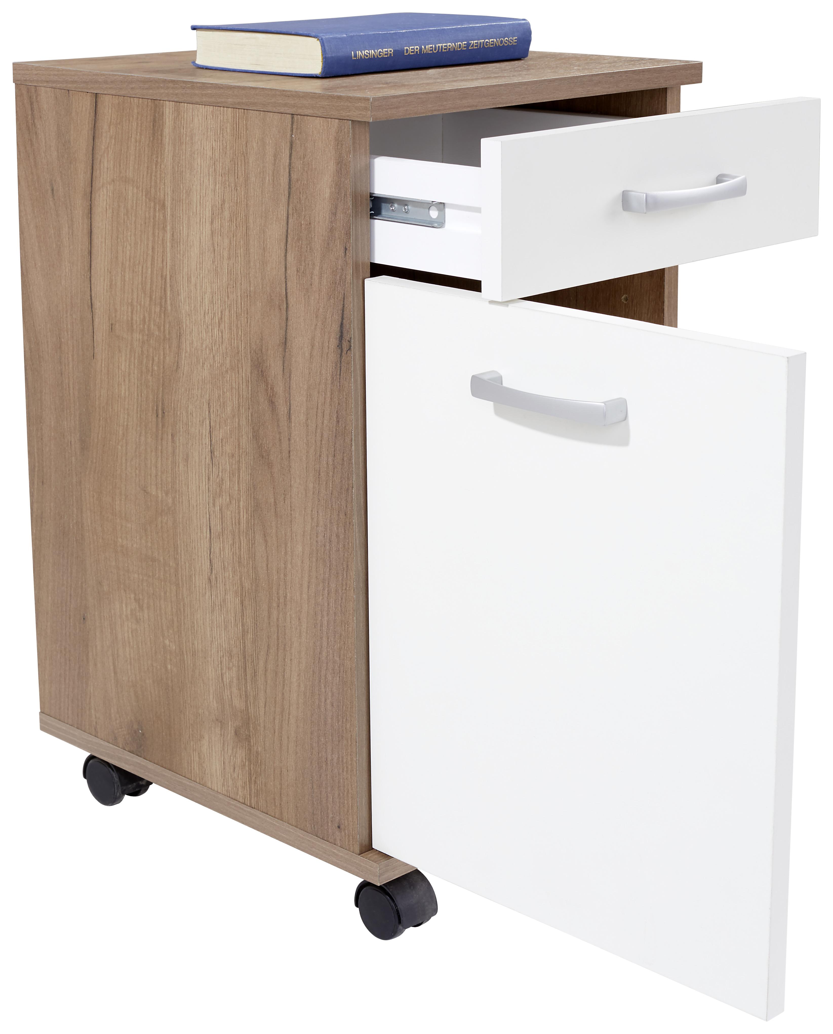 Rollcontainer in Eiche mit Lade und Tür