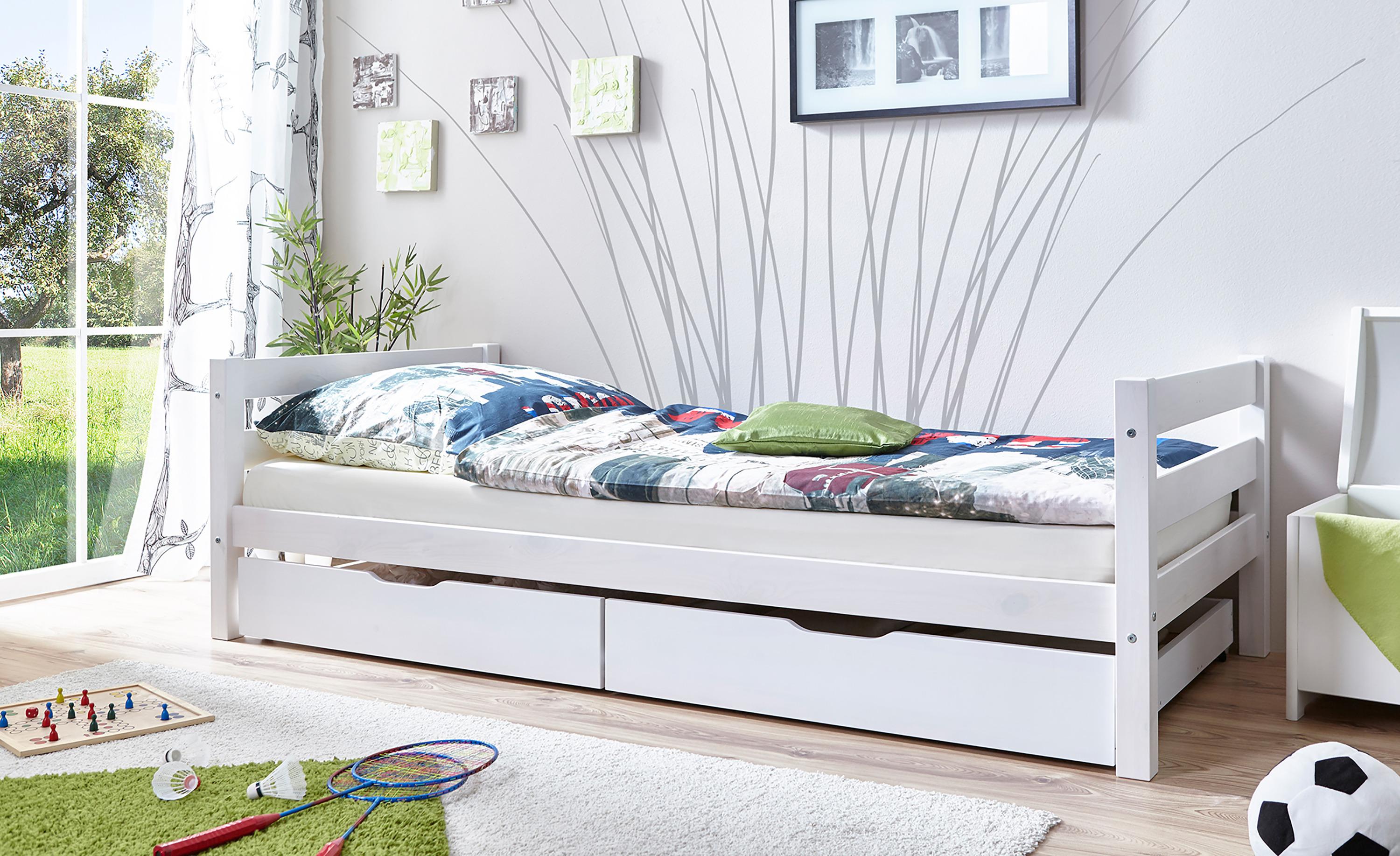 Výsuvná bílá postel Micki 90x200 se dvěma lůžky