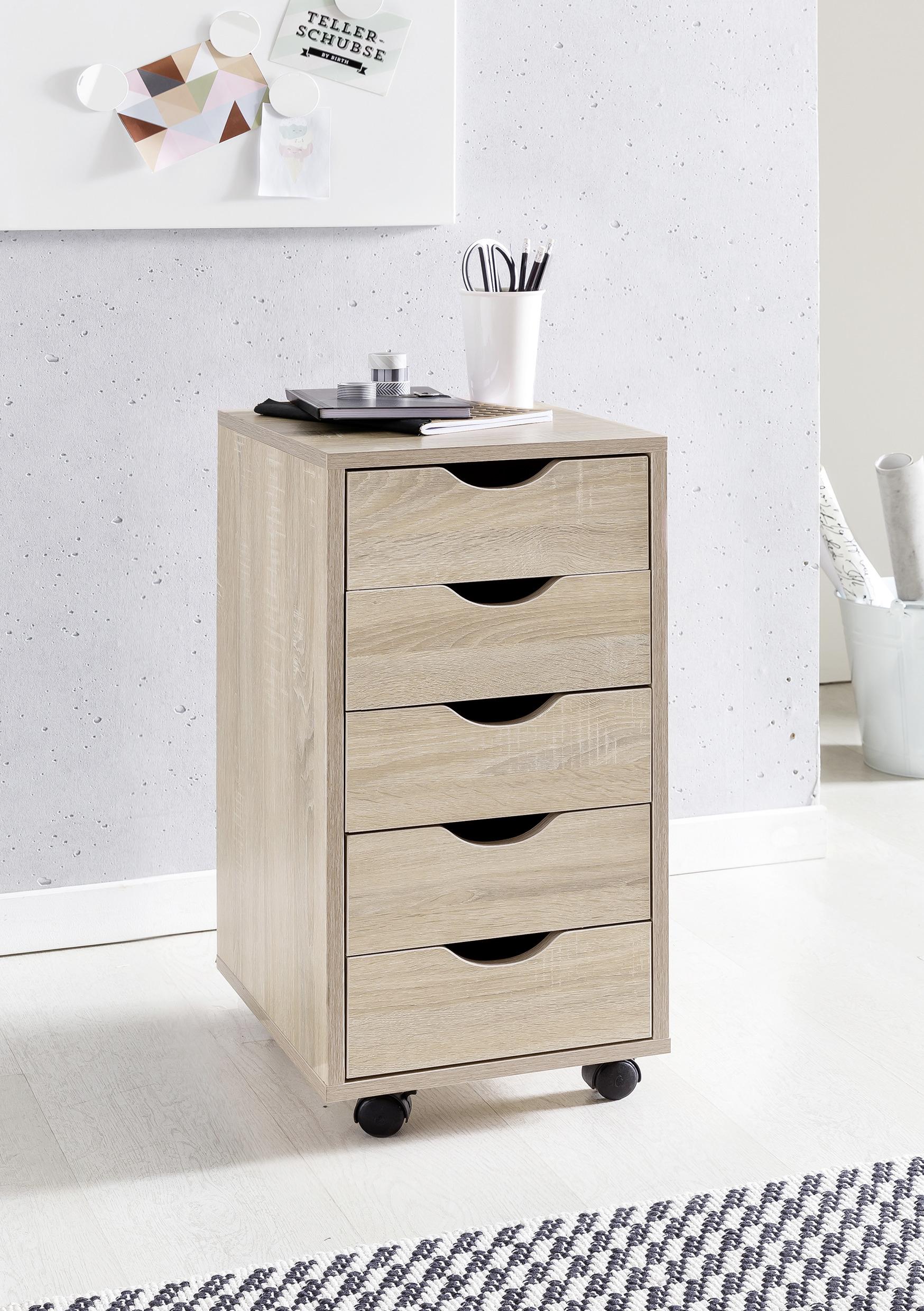 Eichefarbener Rollcontainer mit fünf Laden