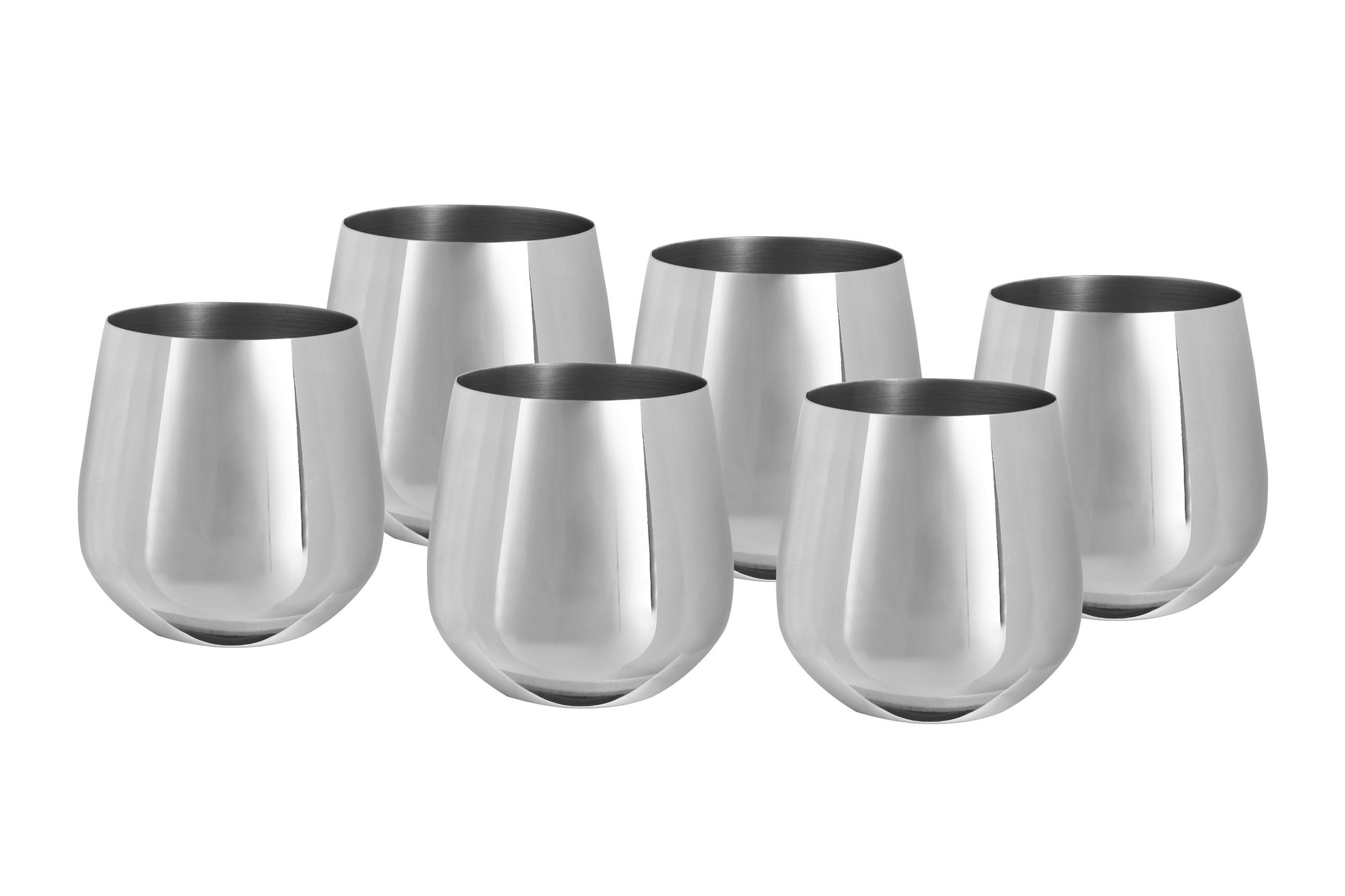 Sechs Wassergläser aus Edelstahl in Goldfarben