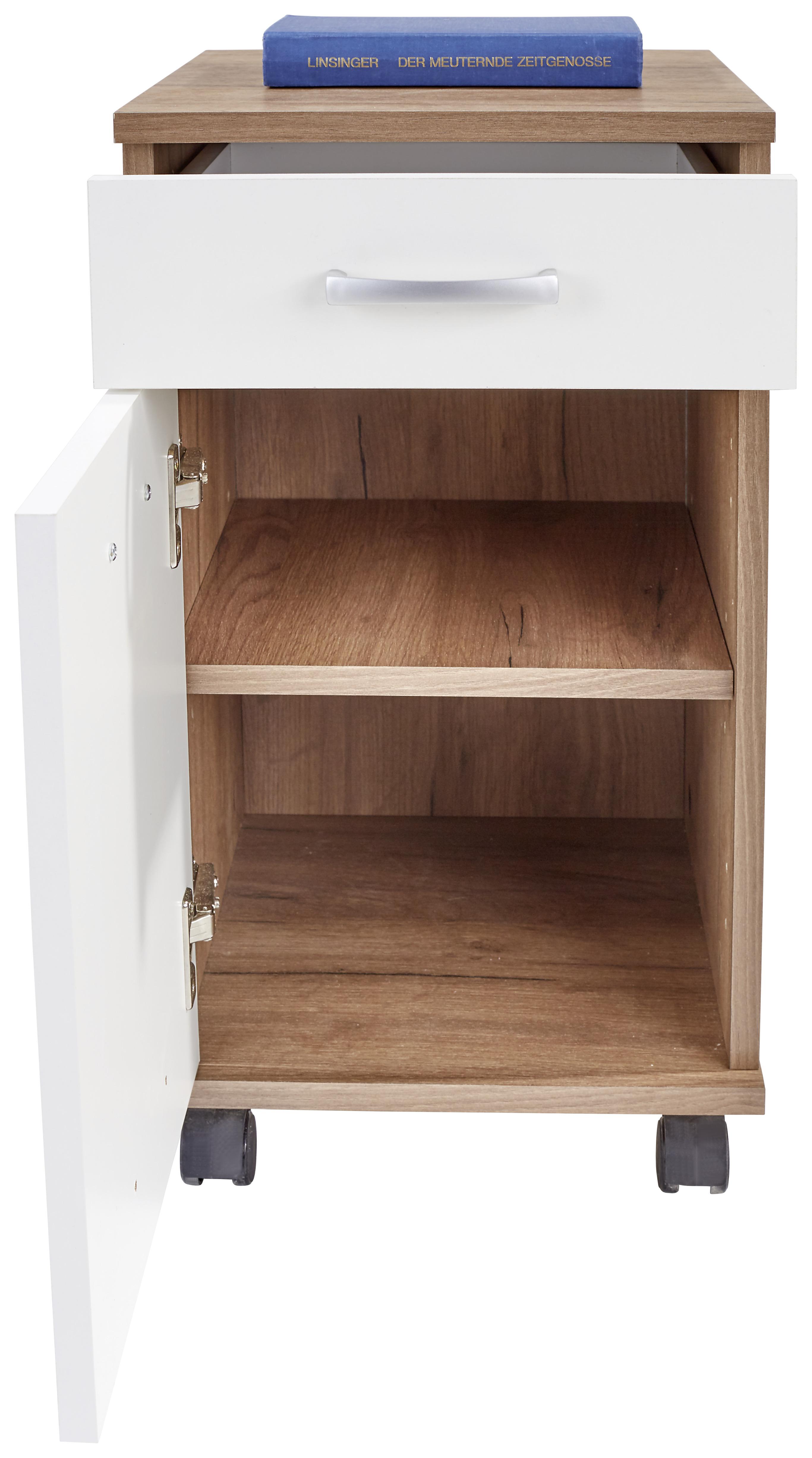 Rollcontainer in Eiche mit Lade und Tür